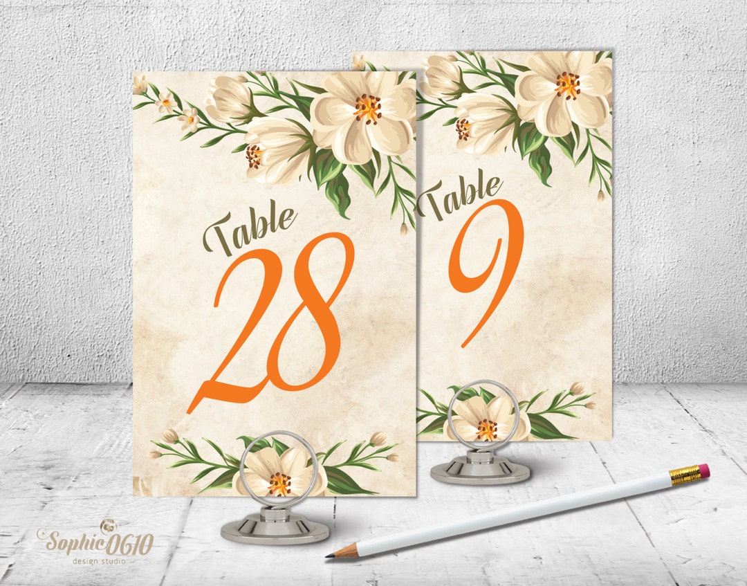 Printable Table Numbers 1-30, Digital Floral Ivory Wedding Table ...