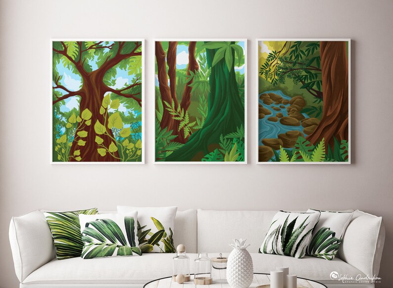 Set of 3 Printable Forest Posters, Nature Illustration Wall Art, Wall ...