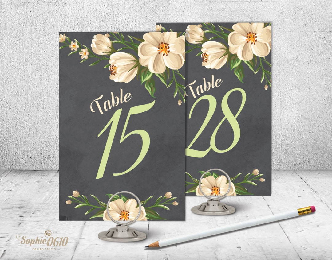 Printable Table Numbers 1-30, Floral Wedding Table Number Cards on ...