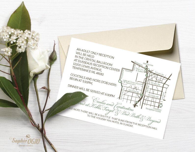 Printable Wedding Reception Card With Custom Map, Digital Wedding Map ...