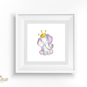 Watercolor King or Queen Elephant Nursery Poster Instant - Etsy