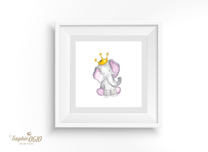 Watercolor King or Queen Elephant Nursery Poster Instant - Etsy