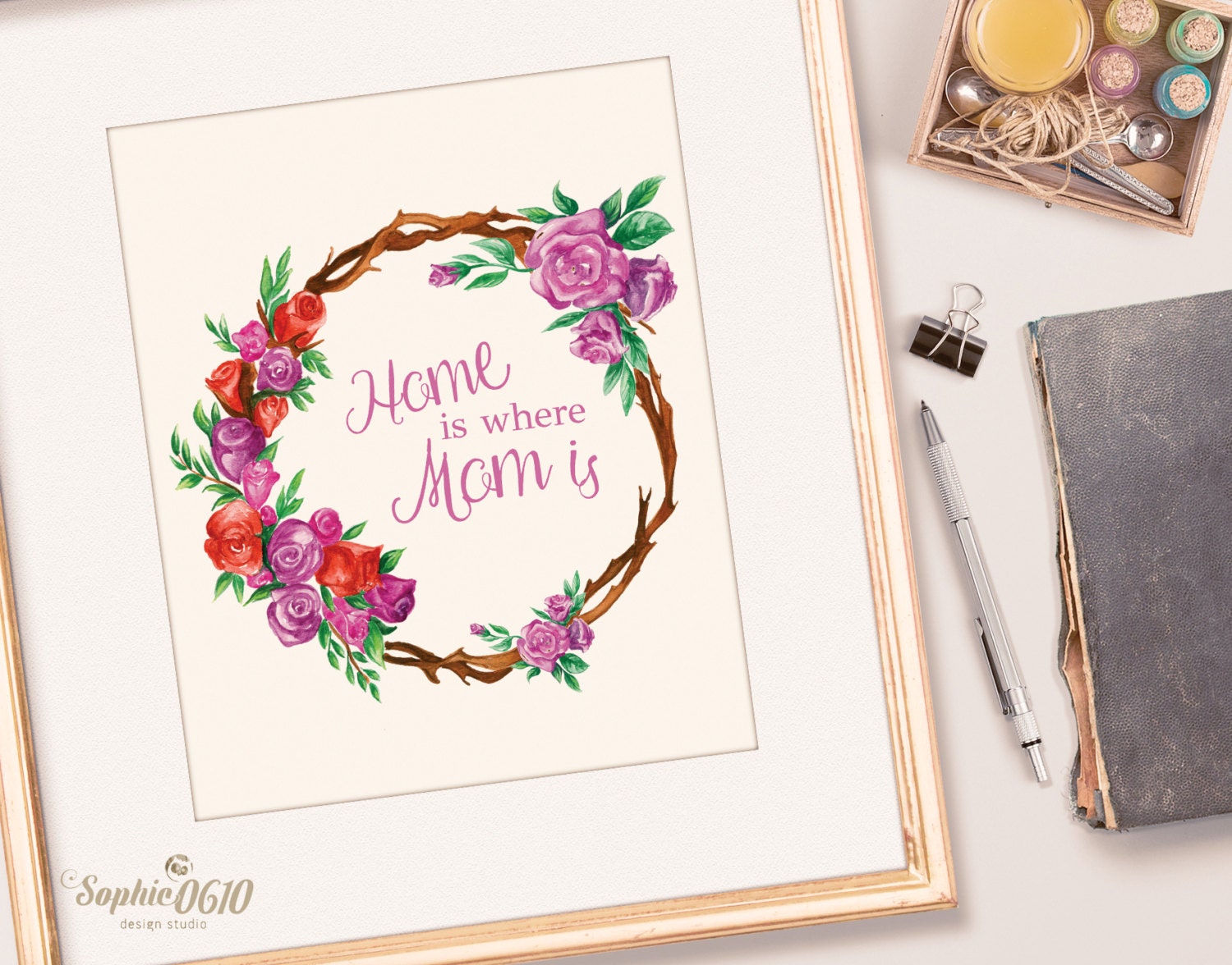 Mother's Day Gift Printable Floral Wreath Poster - Etsy