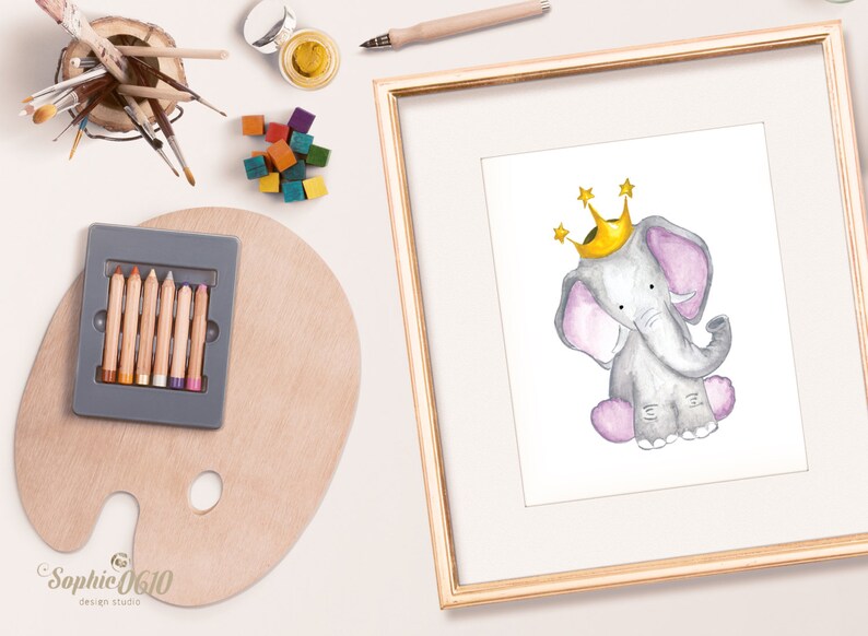 Watercolor King or Queen Elephant Nursery Poster Instant - Etsy