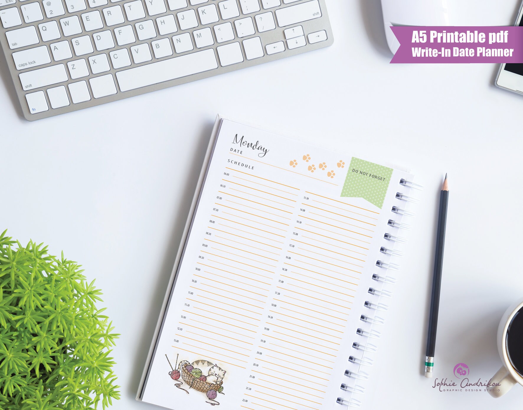 Printable Illustrated Write-in Date Planner Inserts, A5 Digital Diary ...