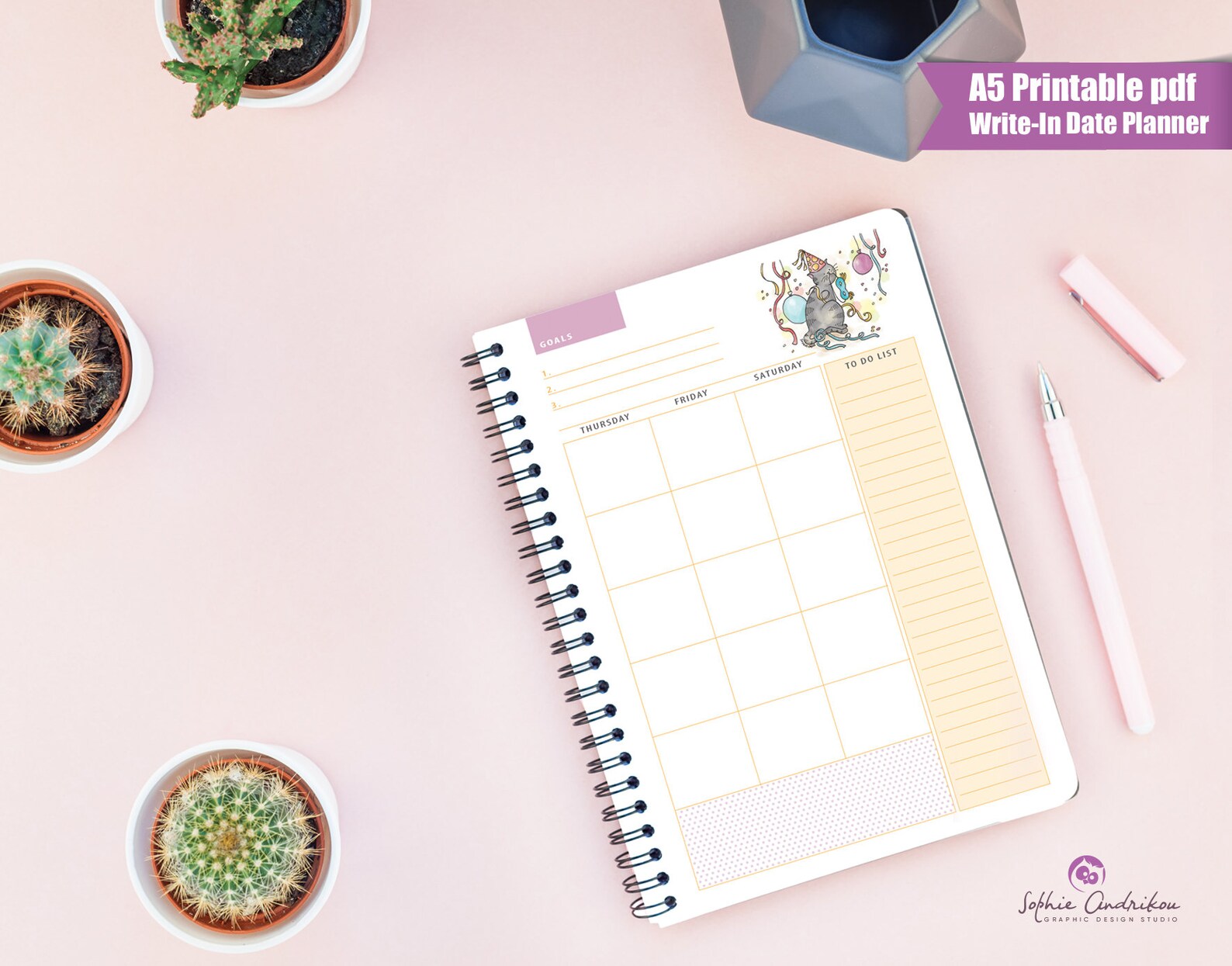 Printable Illustrated Write-in Date Planner Inserts, A5 Digital Diary ...