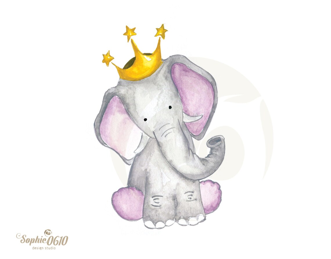 Watercolor King or Queen Elephant Nursery Poster Instant - Etsy