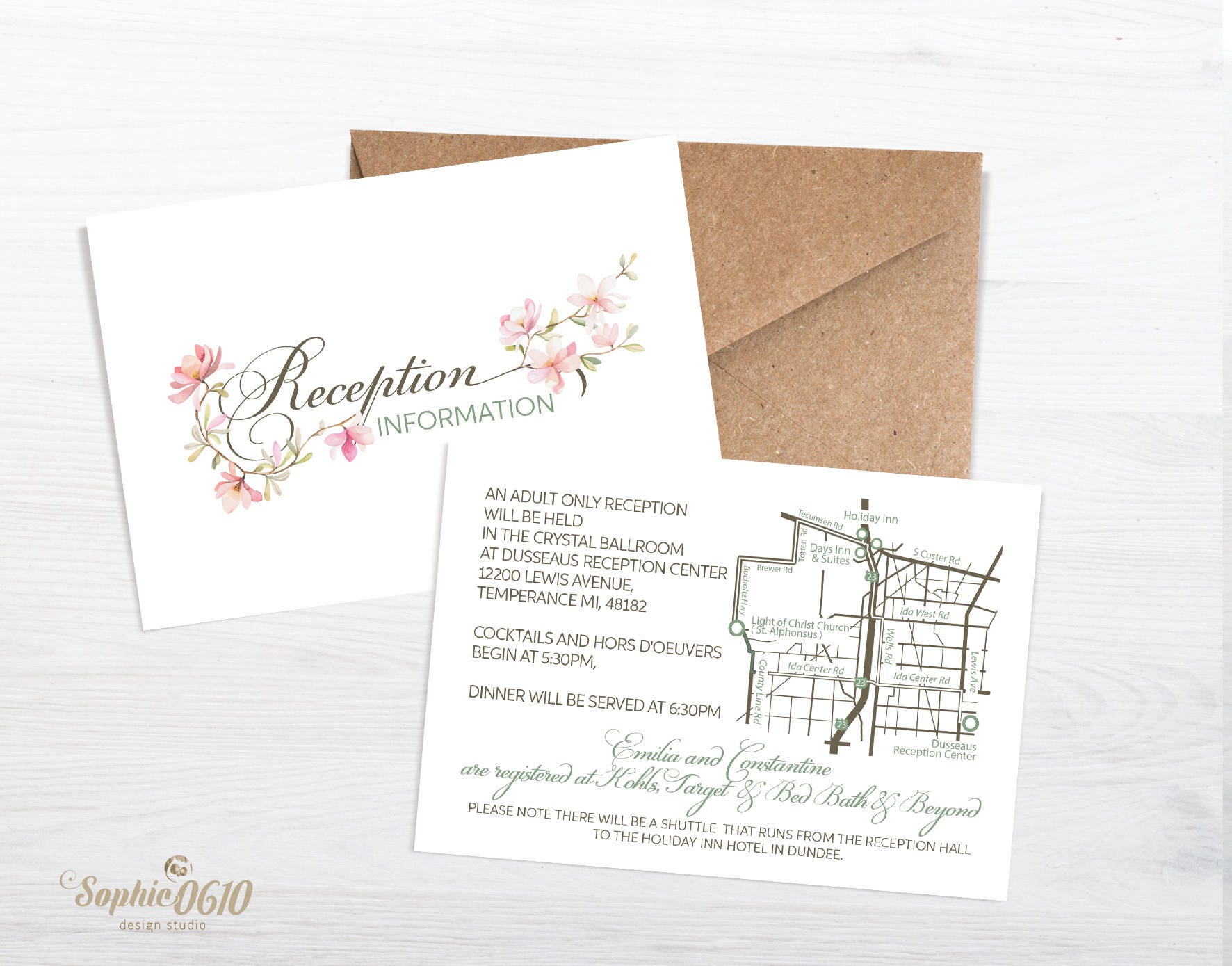 Printable Wedding Reception Card With Custom Map, Digital Wedding Map ...