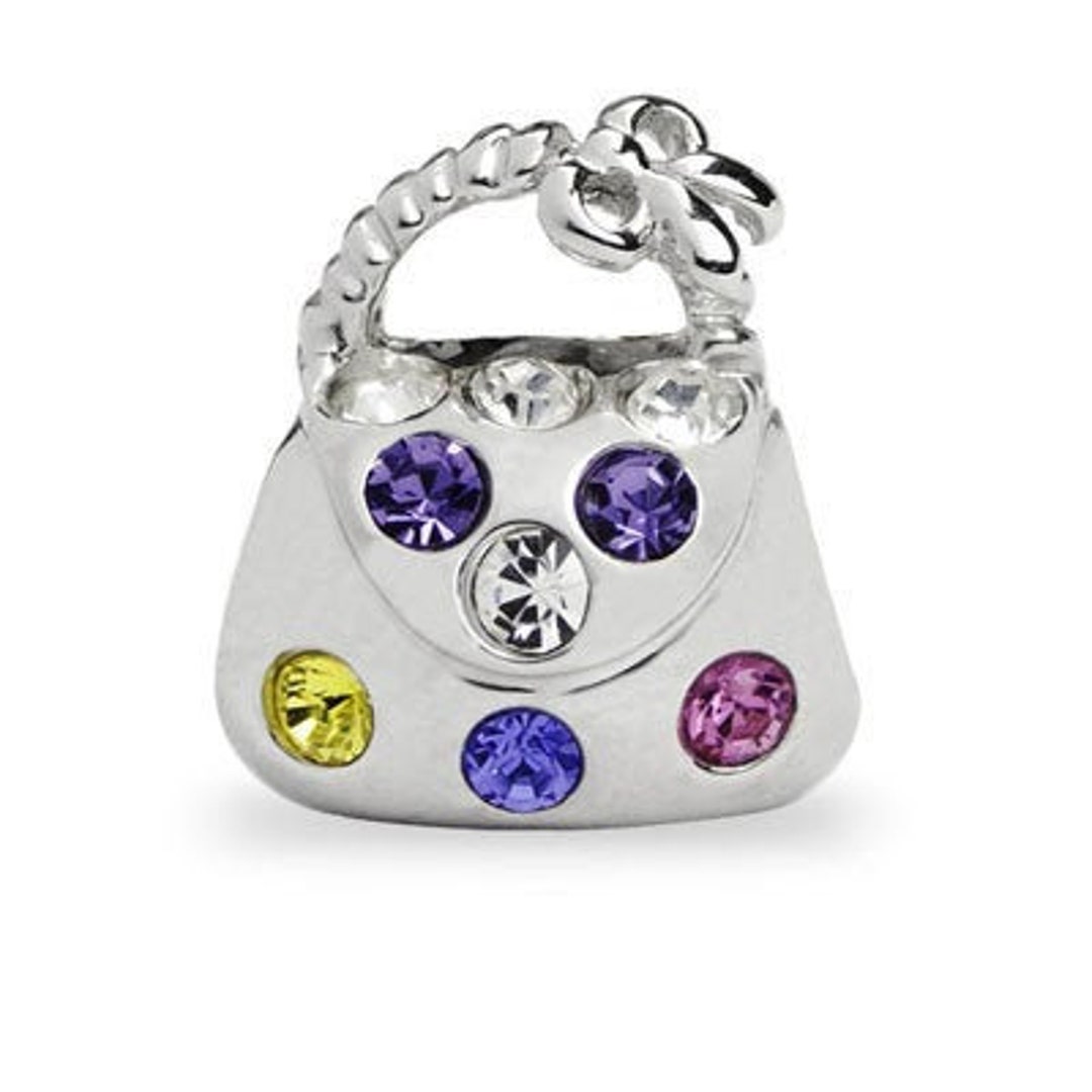 Sterling Silver Little Purse Charm Multi Crystals , Fits Pandora ...