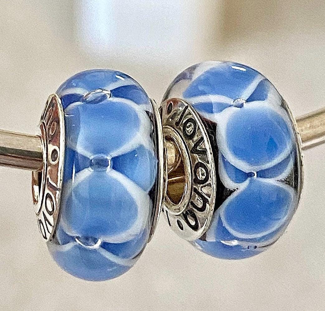 2 Charms para Pandora Circulo blanco azul Murano Nucleos de plata de ley 925
