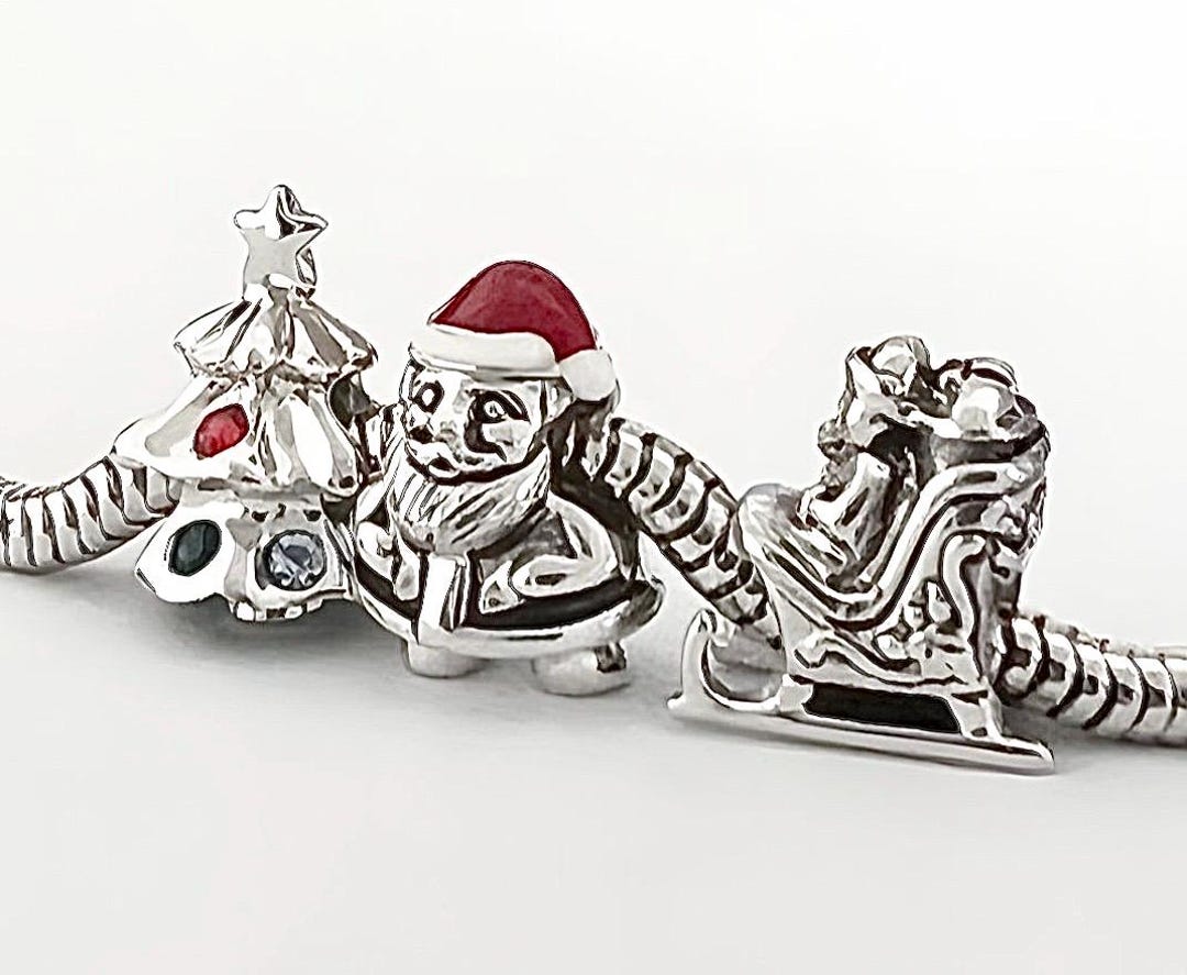 3 Christmas Charms for Pandora 925 Sterling Silver Santa Claus Sleigh ...