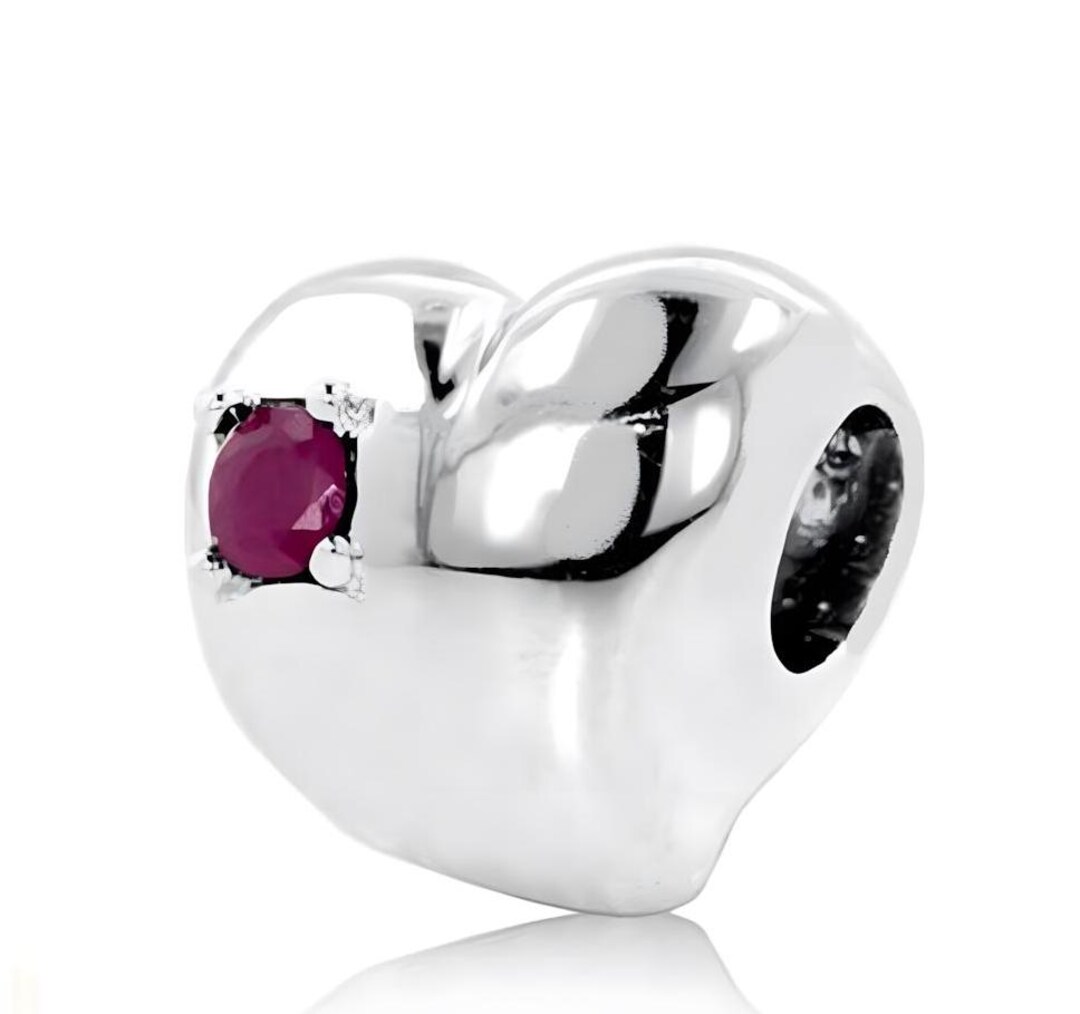 Charm for Pandora 925 Sterling Silver Love Heart With Genuine Ruby and ...