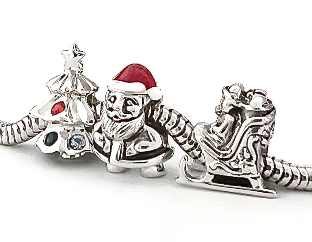 3 Christmas Charms for Pandora 925 Sterling Silver Santa Claus Sleigh ...