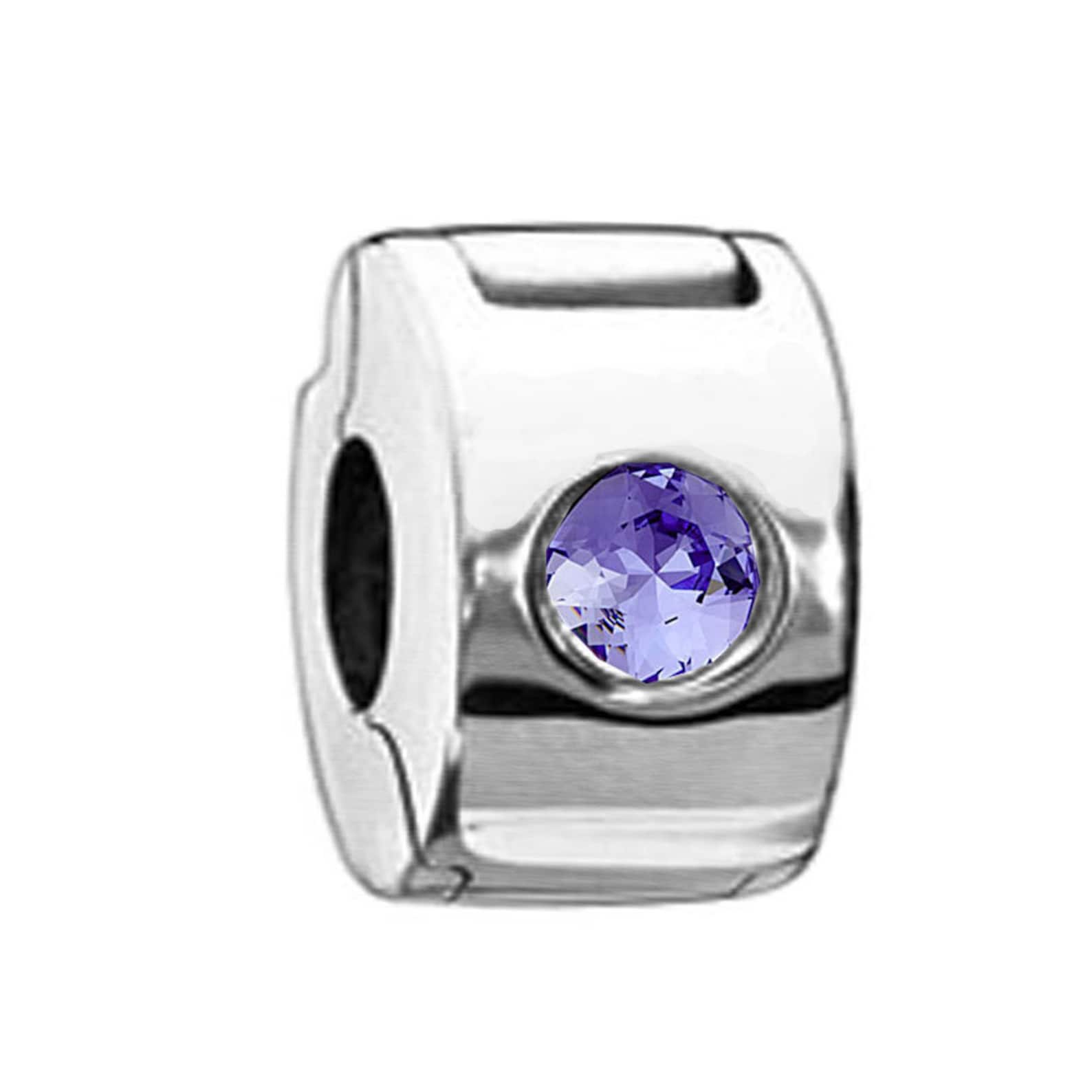 Stopper Lock Charm for Pandora 925 Sterling Silver Swarovski Purple ...