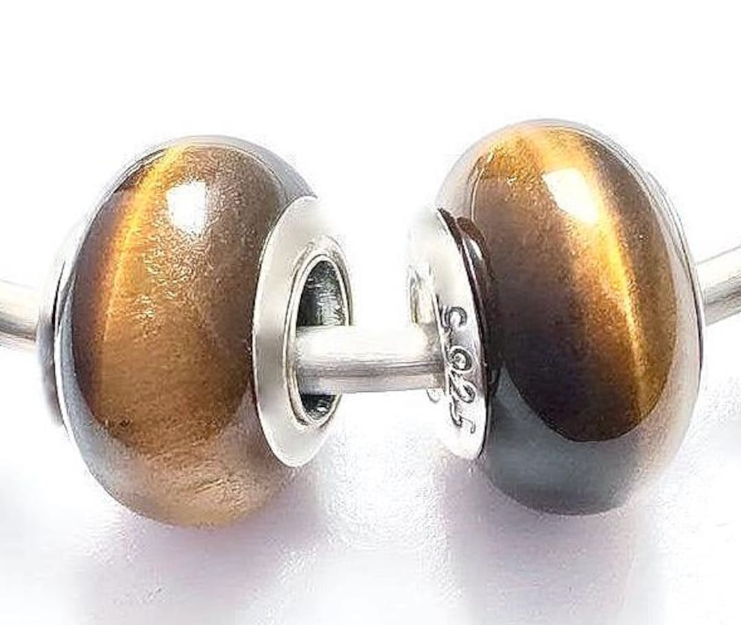 2 Charms for Pandora Genuine Tiger Eye Stones Charm 925 Sterling Cores ...