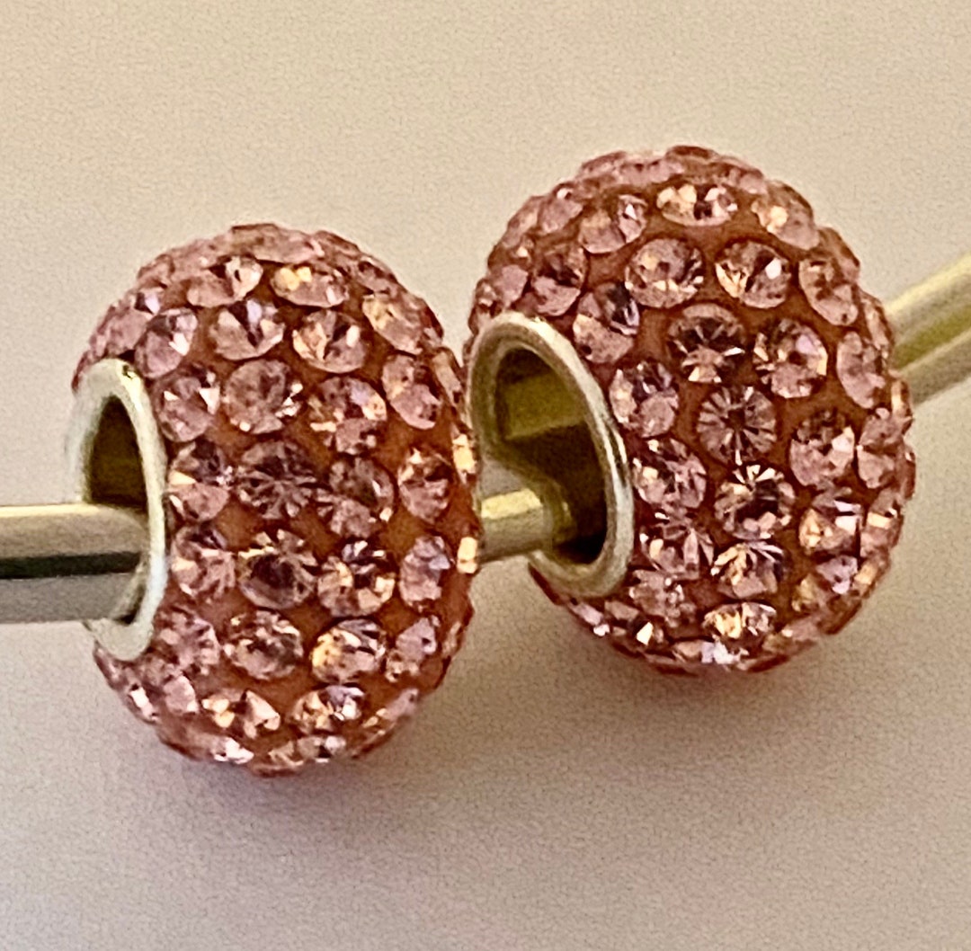 Charms for Pandora , 2 Pink Austrian Crystal Charm 925 Sterling Silver ...