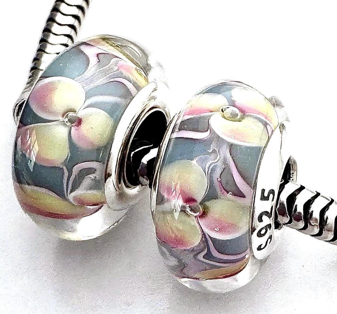2 Charms for Pandora Yellow Orchard on Aqua-blue Murano Charms 925 ...