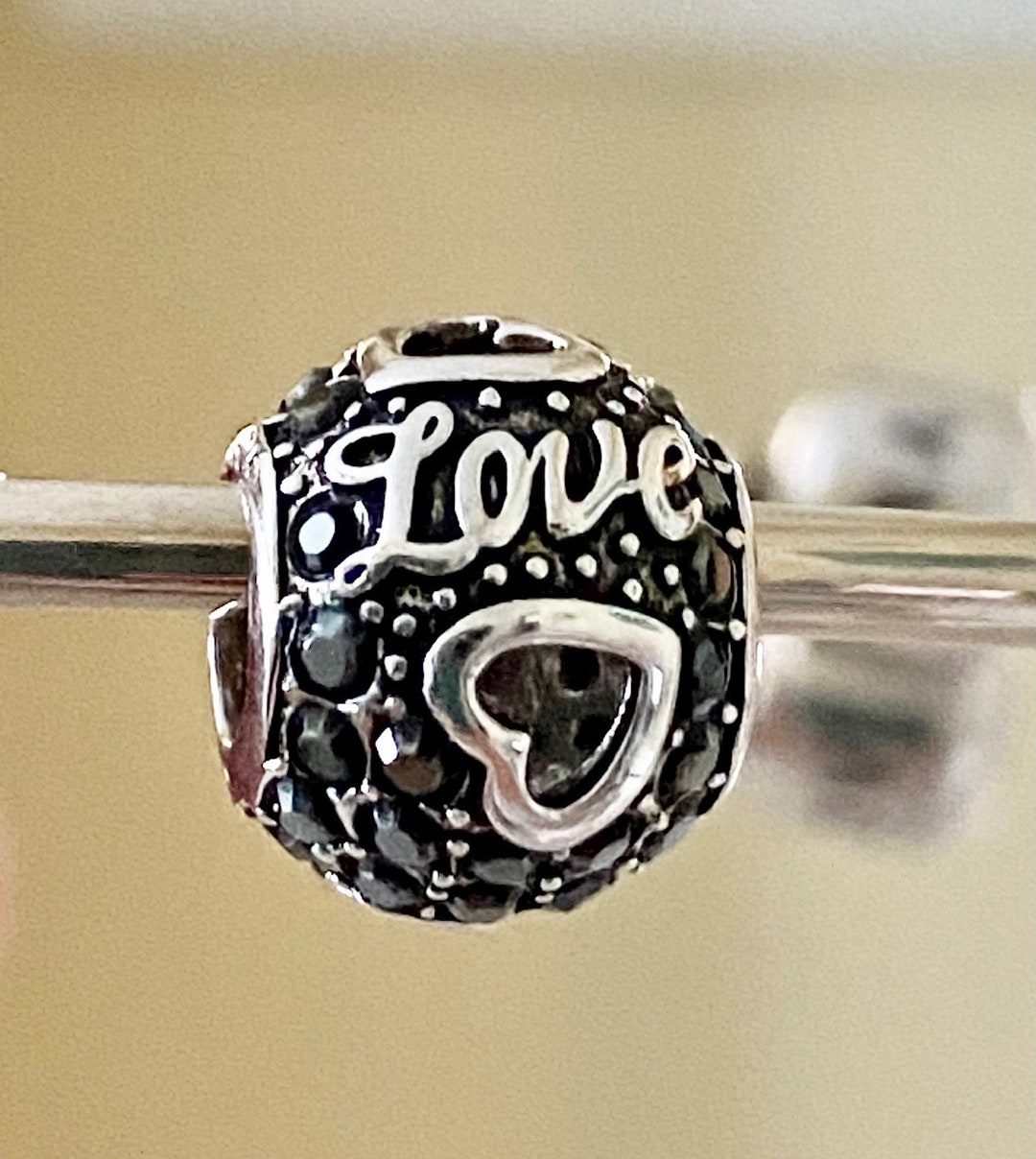 Charm for Pandora , 925 Sterling Silver Love Charm With Black Austrian ...