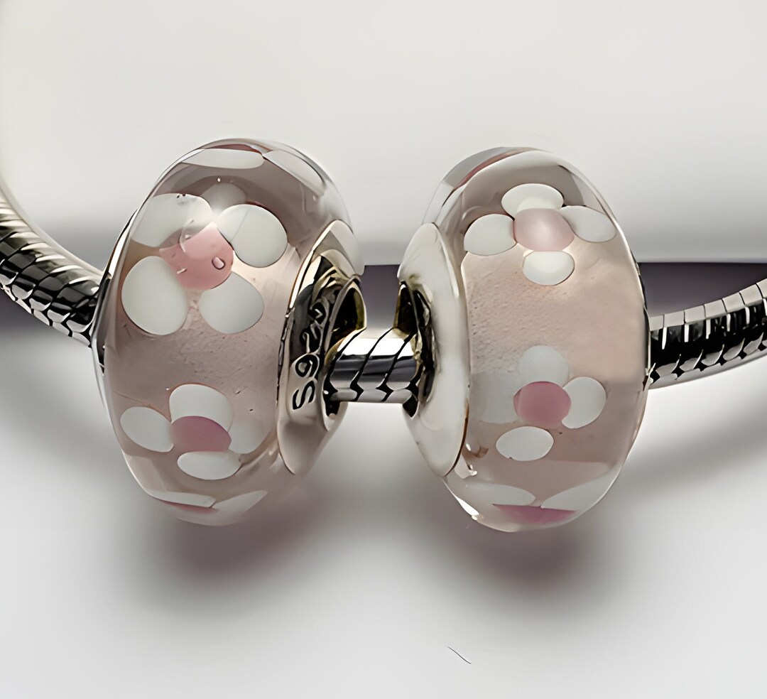 2 Charms for Pandora Hibiscus Flower Murano Charms 925 Sterling Silver ...
