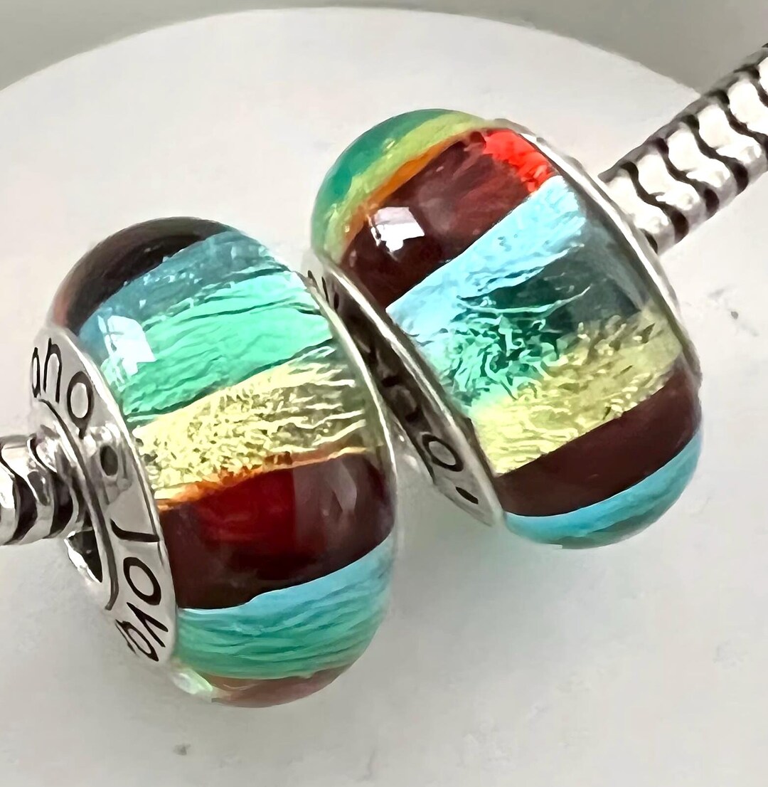 2 Charms for Pandora Metallic Rainbow Pretty Murano 925 Sterling Silver ...