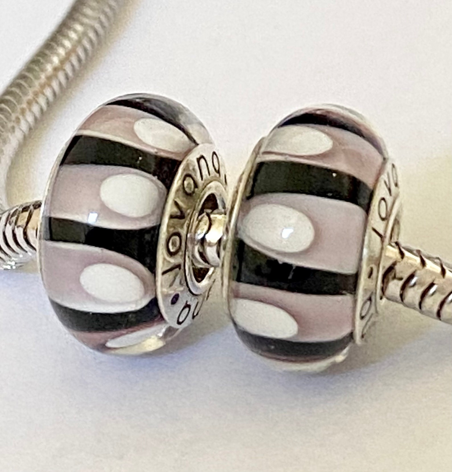 Charm for Pandora 2 Murano Charms Black Rose Pink 925 Sterling - Etsy