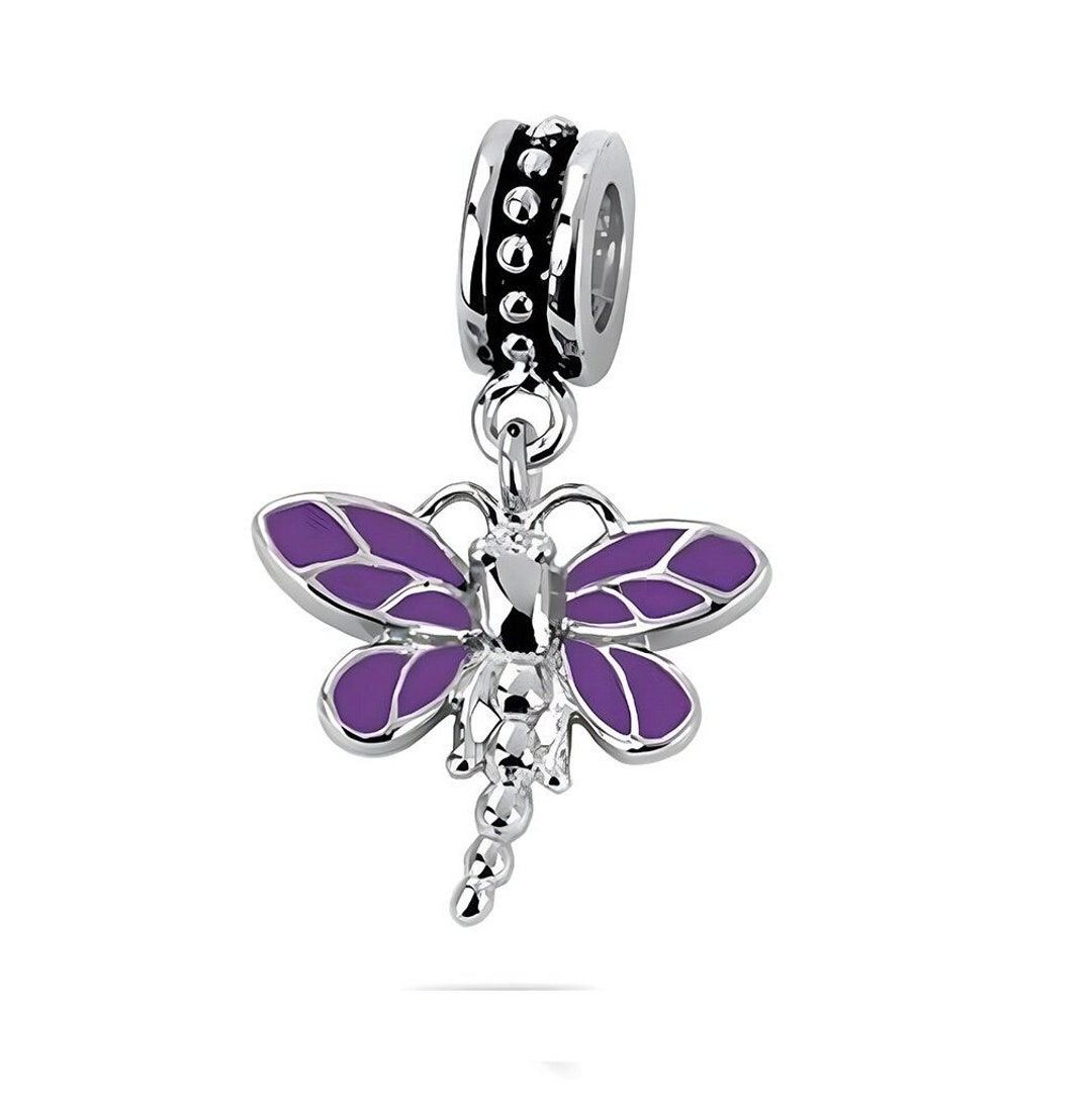 Charm for Pandora 925 Sterling Silver Dragonfly Dangle Charm Purple ...