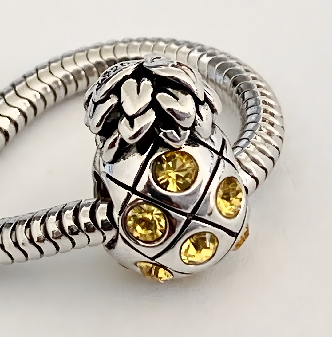 Charm for Pandora 925 Sterling Silver Pineapple Yellow Austrian ...