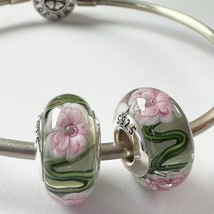 2 Charms for Pandora Beautiful Hibiscus Murano on 925 Sterling Silver ...