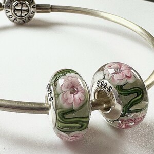 2 Charms for Pandora Beautiful Hibiscus Murano on 925 Sterling Silver ...