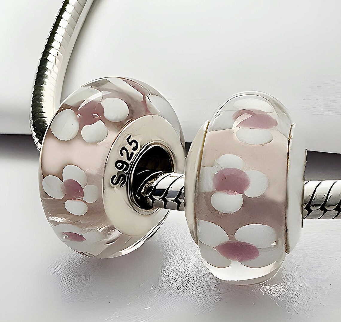 2 Charms for Pandora Hibiscus Flower Murano Charms 925 Sterling Silver ...