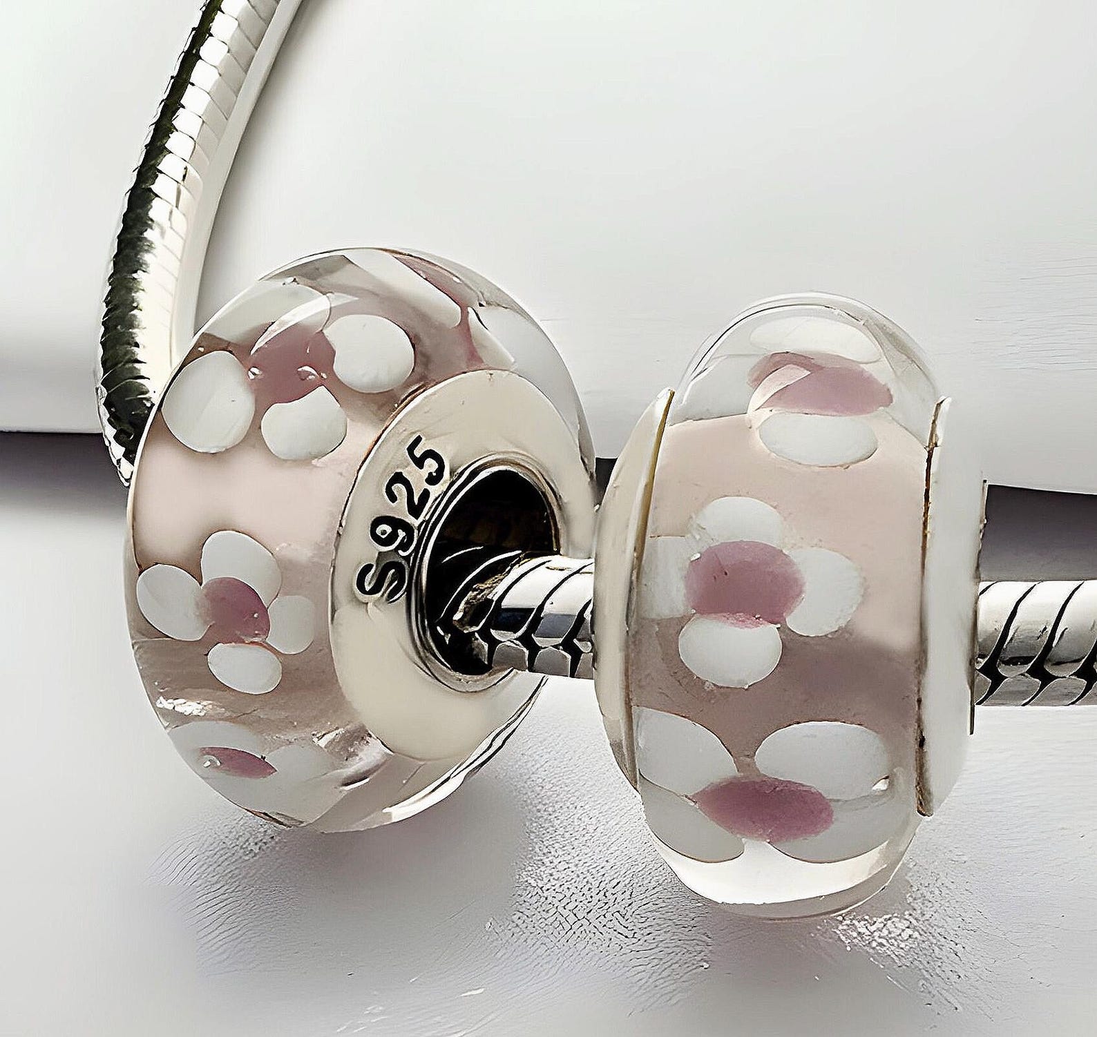 2 Charms for Pandora Hibiscus Flower Murano Charms 925 Sterling Silver ...