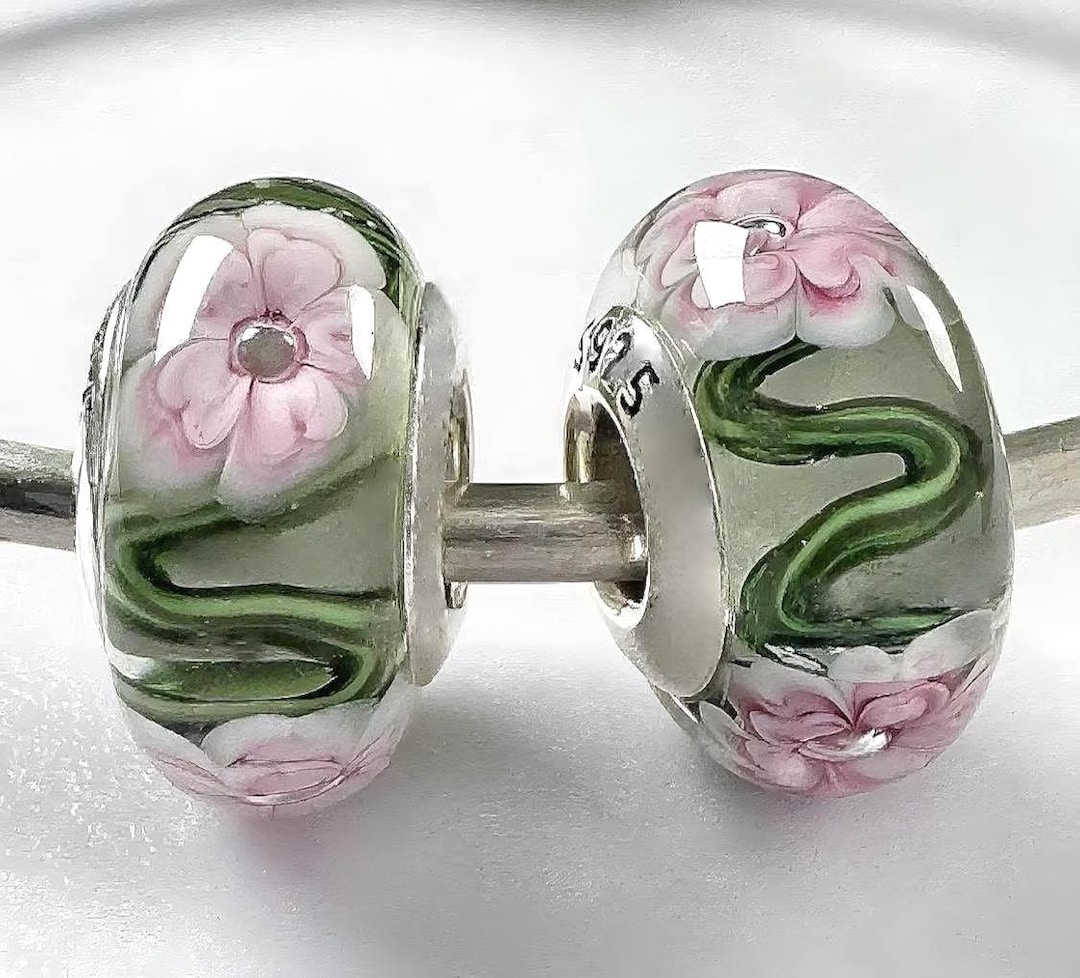 2 Charms for Pandora Beautiful Hibiscus Murano on 925 Sterling Silver ...