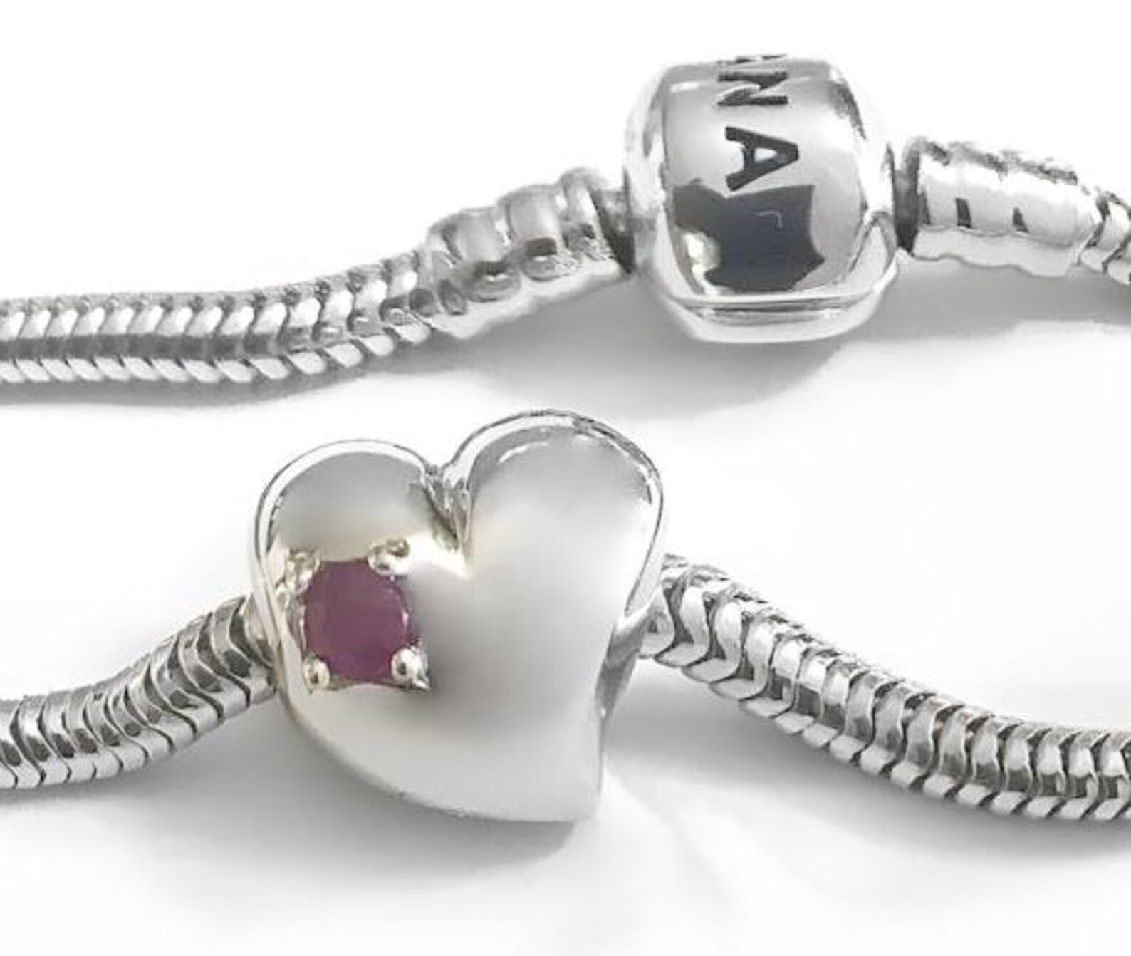 Charm for Pandora 925 Sterling Silver Love Heart With Genuine Ruby and ...