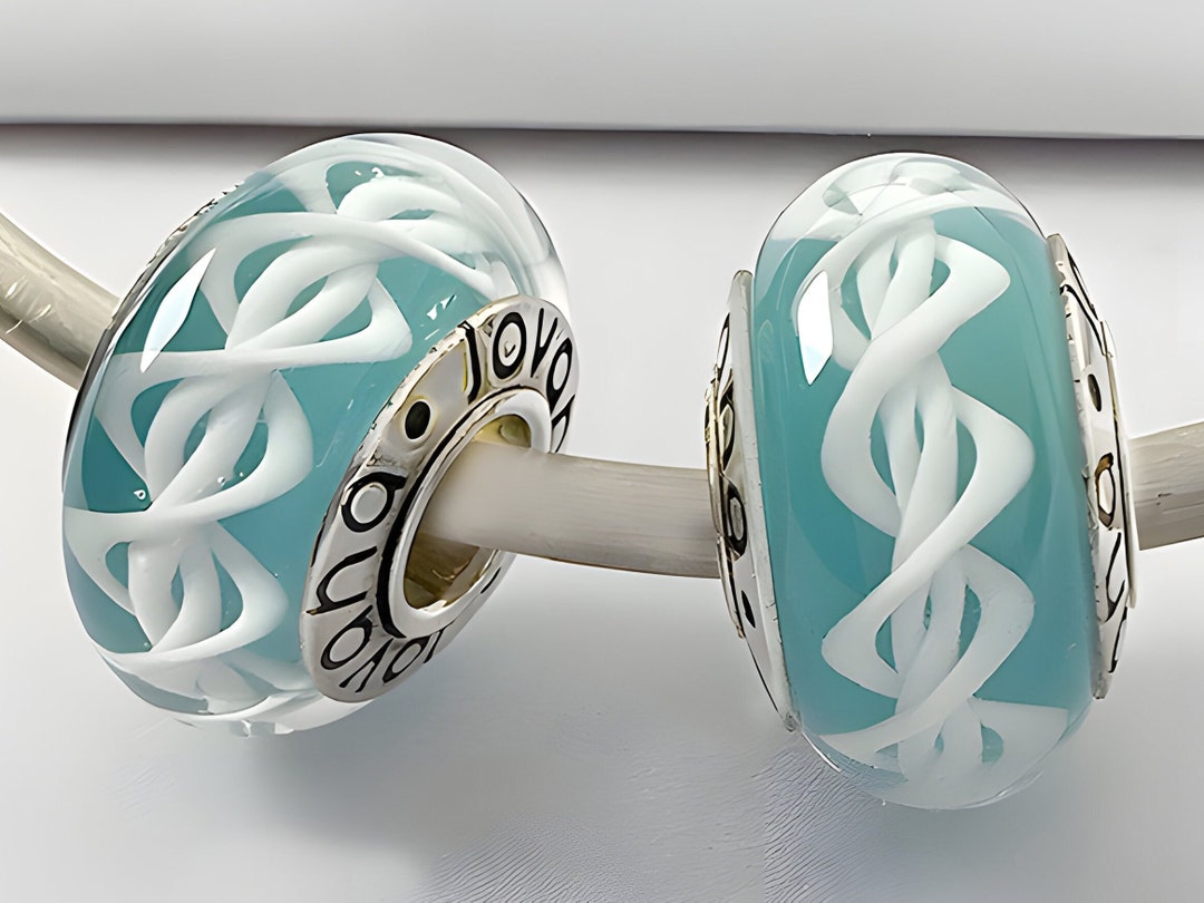 2 Charms for Pandora Light Blue Helix Murano Charms 925 Sterling Silver ...
