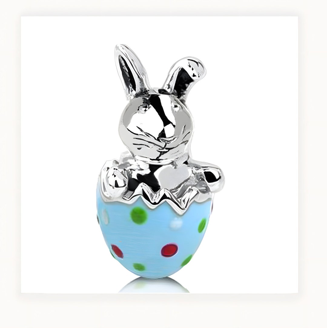 Easter Charm for Pandora 925 Sterling Silver Cute Bunny and Enamel Egg ...