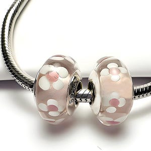 2 Charms for Pandora Hibiscus Flower Murano Charms 925 Sterling Silver ...