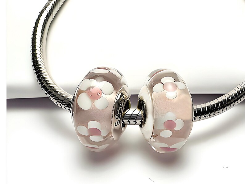 2 Charms for Pandora Hibiscus Flower Murano Charms 925 Sterling Silver ...