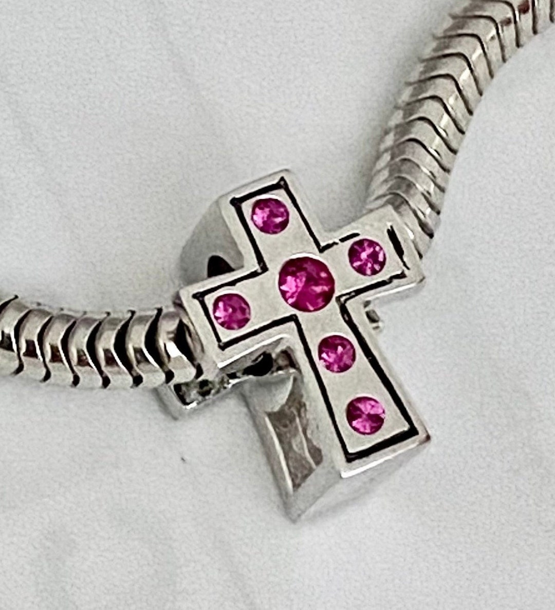 Charm for Pandora , 925 Sterling Silver Cross Charm With Austrian Pink ...