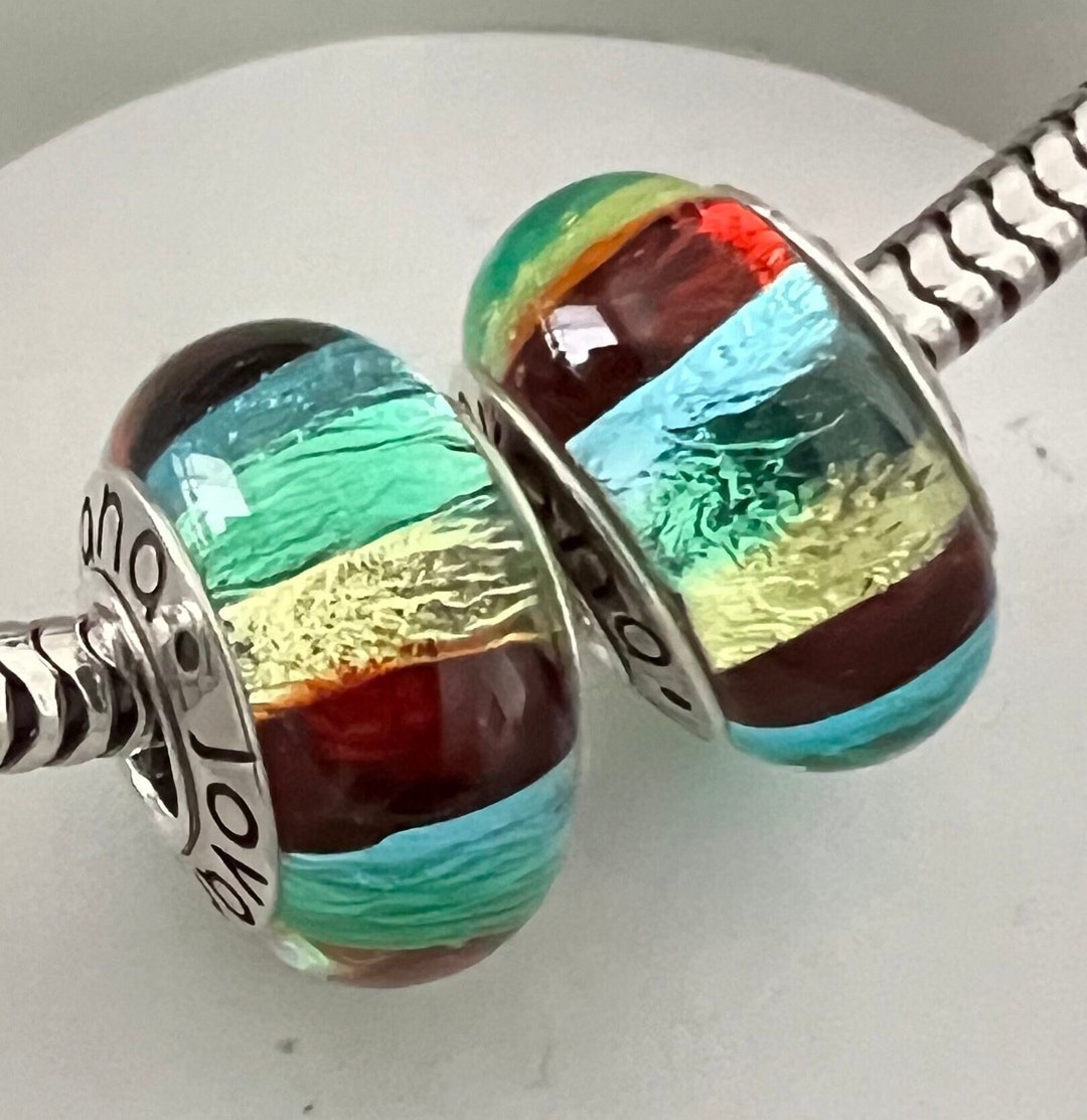 2 Charms for Pandora Metallic Multicolor Murano 925 Sterling Silver ...