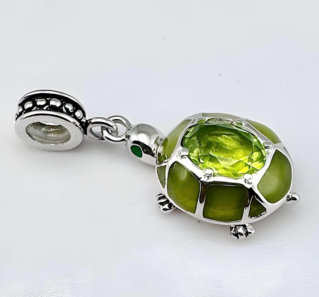 Charm for Pandora Sterling Silver Turtle Dangle 2ct Genuine Peridot ...