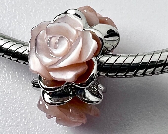 Charm for Pandora , 925 Sterling Silver Pink Shiny Roses Charm With ...