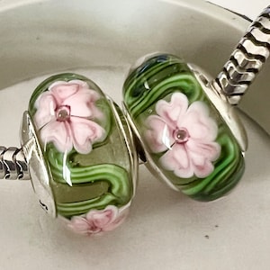 2 Charms for Pandora Beautiful Hibiscus Murano on 925 Sterling Silver ...
