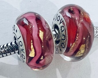 2 Charms for Pandora Beautiful Hibiscus Murano on 925 Sterling Silver ...