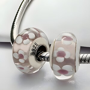 2 Charms for Pandora Hibiscus Flower Murano Charms 925 Sterling Silver ...