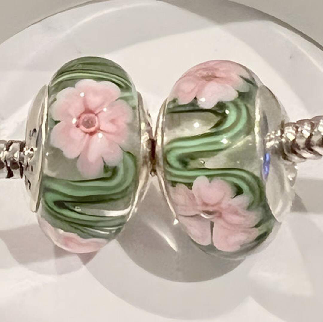 2 Charms for Pandora Beautiful Hibiscus Murano on 925 Sterling Silver ...