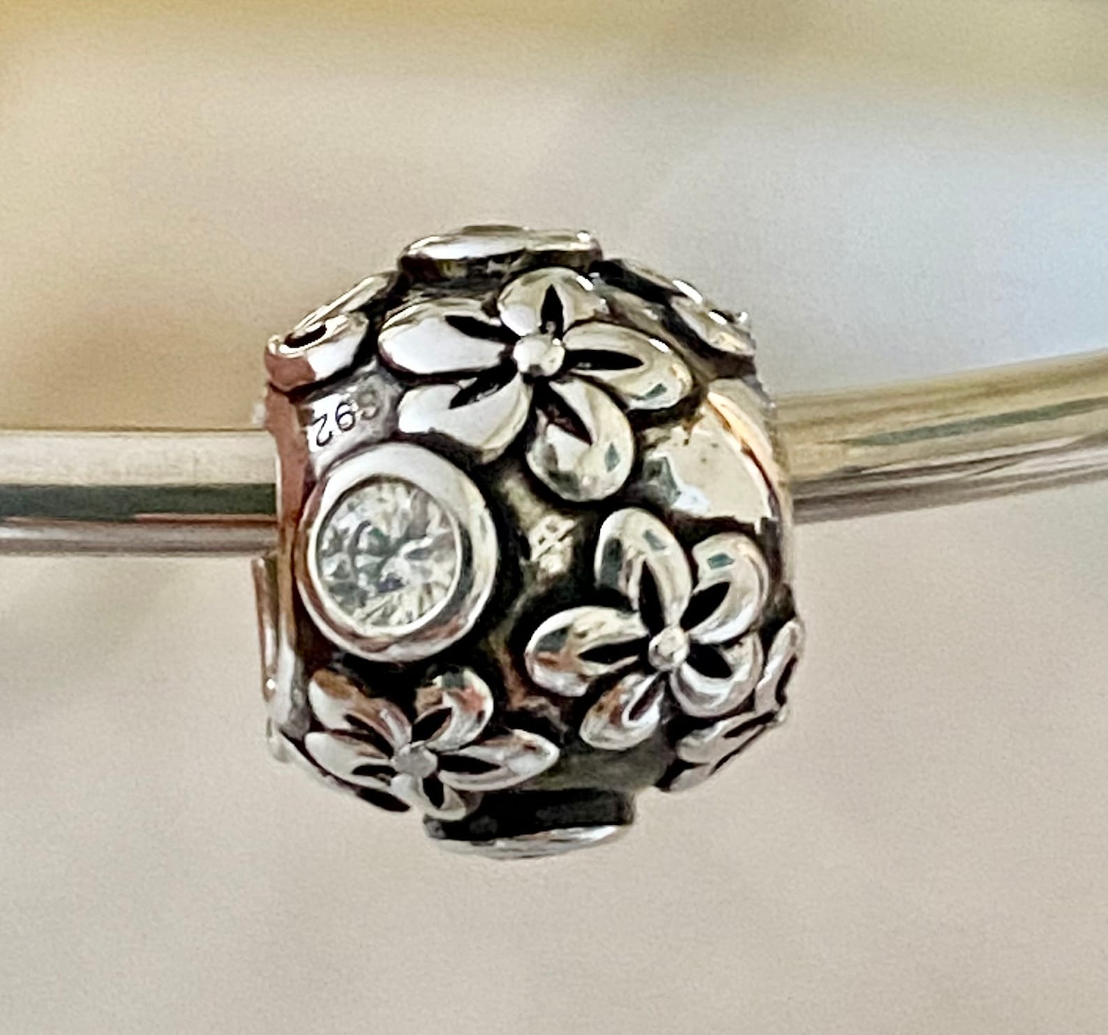 Charms for Pandora 925 Sterling Silver Flower With Clear Swarovski ...