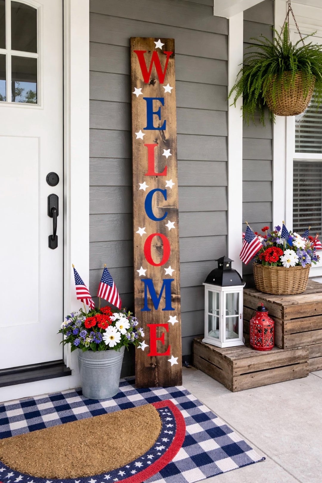 Patriotic Welcome Sign|red White & Blue Decor|patriotic Porch Decor ...