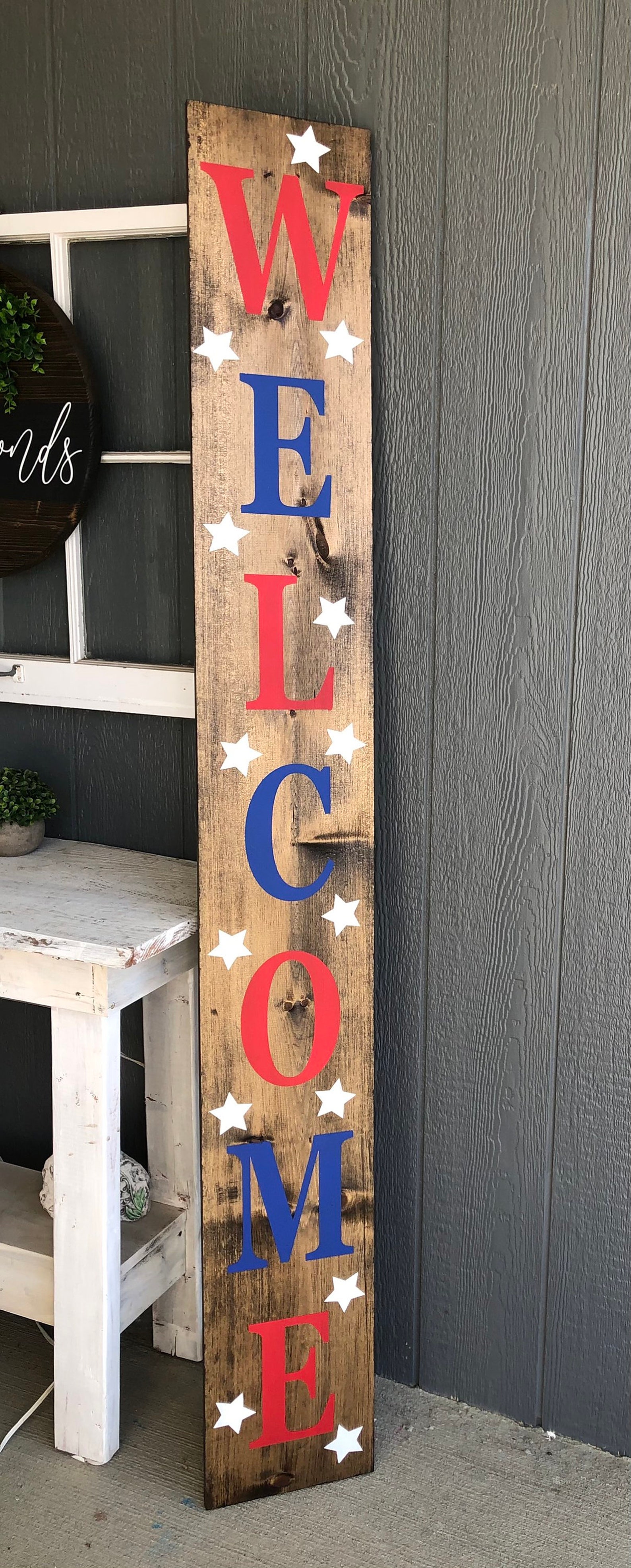 Patriotic Welcome Sign|red White & Blue Decor|patriotic Porch Decor ...
