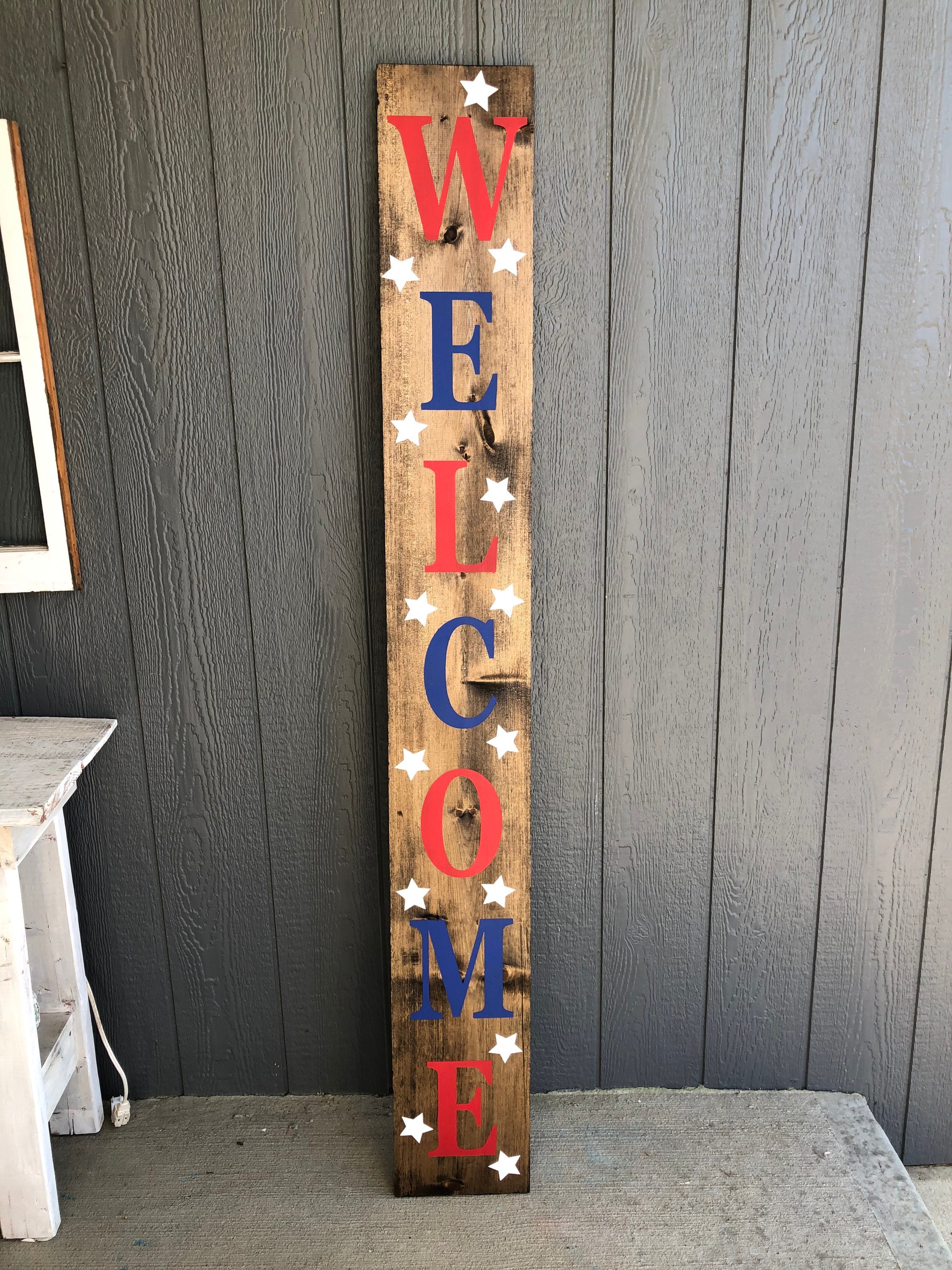 Patriotic Welcome Sign|red White & Blue Decor|patriotic Porch Decor ...