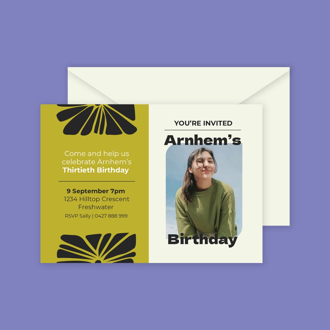 Editable Photo Birthday Invite Canva Microsoft Word A6 7x5 Invitation ...